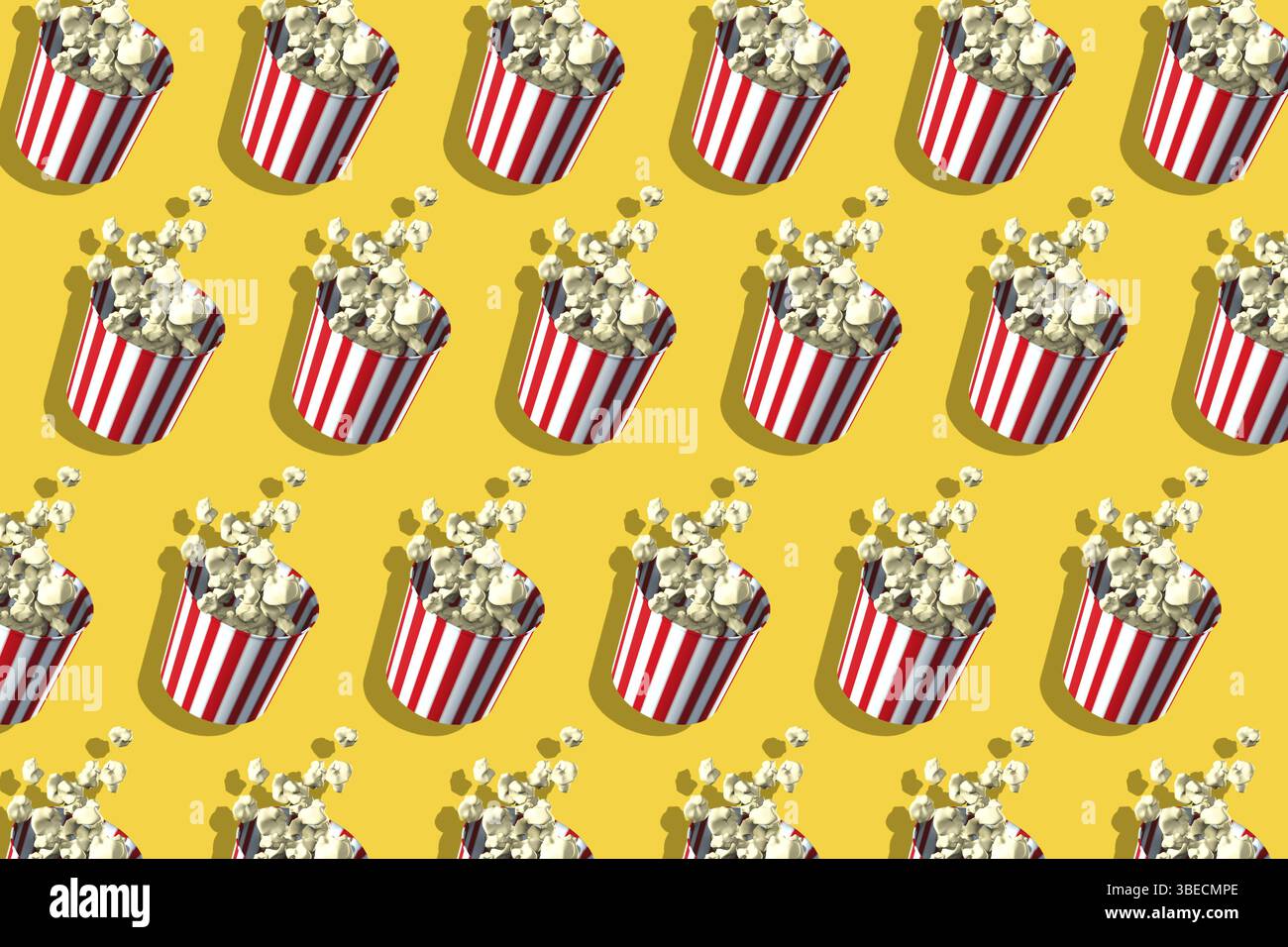 Pattern of popcorn retro boxes on yellow background. Harsh shadow ...