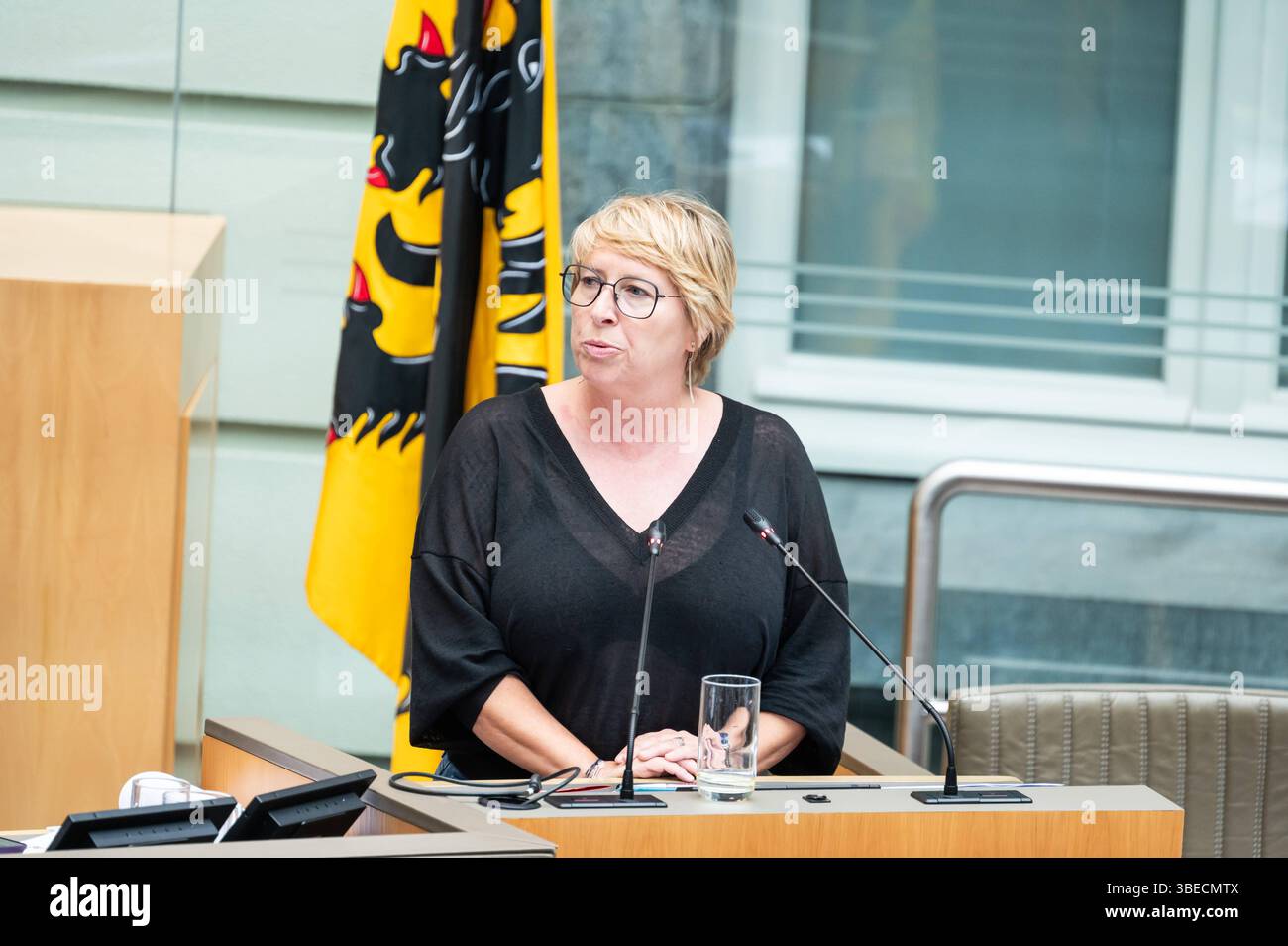 Minister Caroline Gennez Vooruit at the Flemish parliament plenary ...