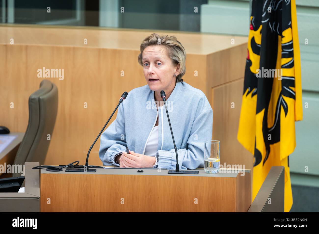 Annick De Ridder NVA Minister at the Flemish parliament plenary meeting ...