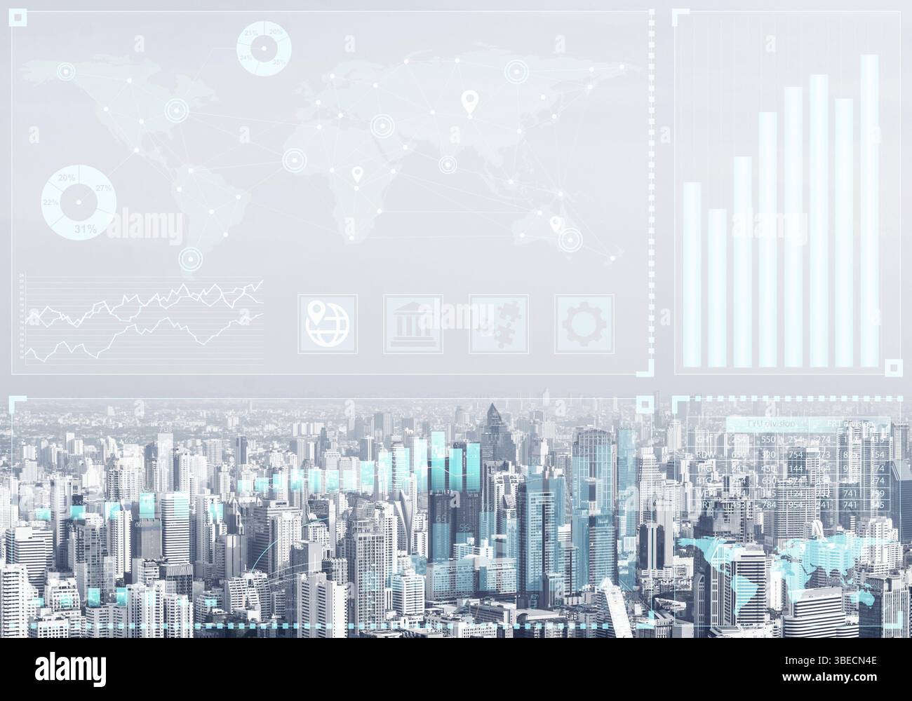 Abstract business charts on background of financial district of ...