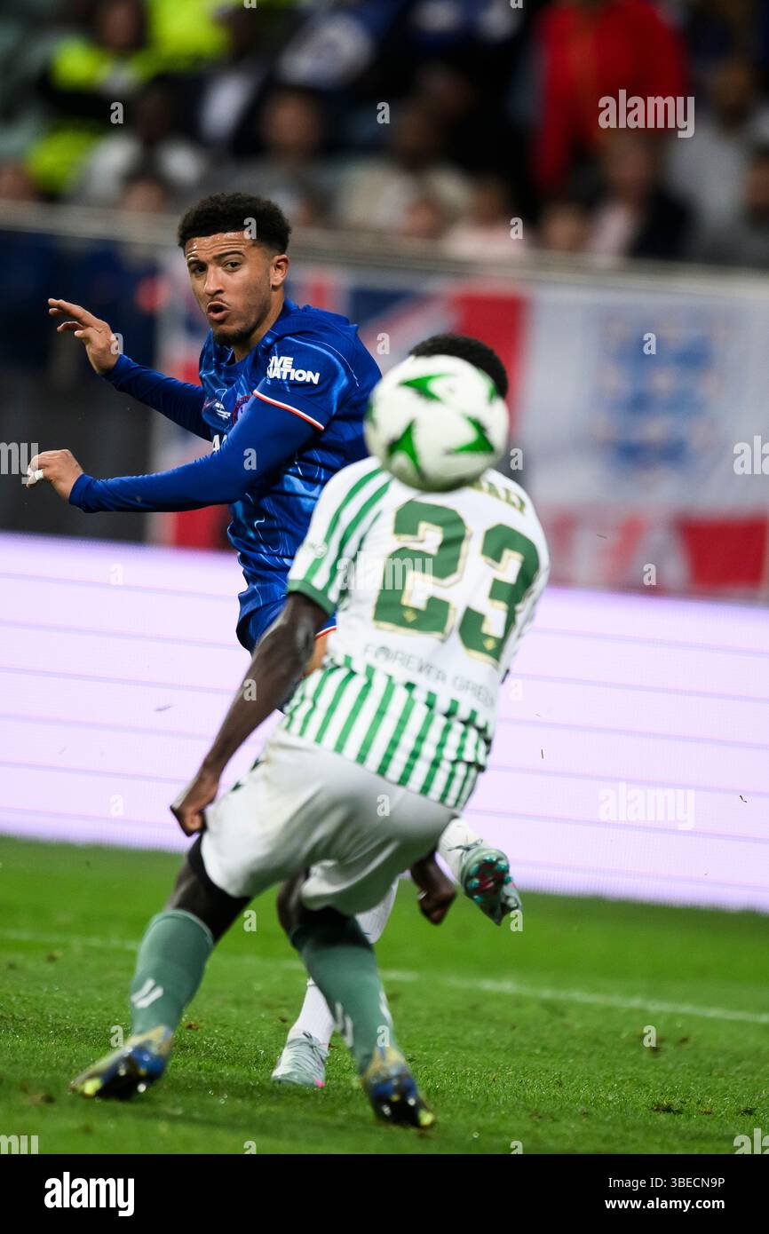 Jadon Sancho of Chelsea FC scores a goal during the UEFA Conference ...