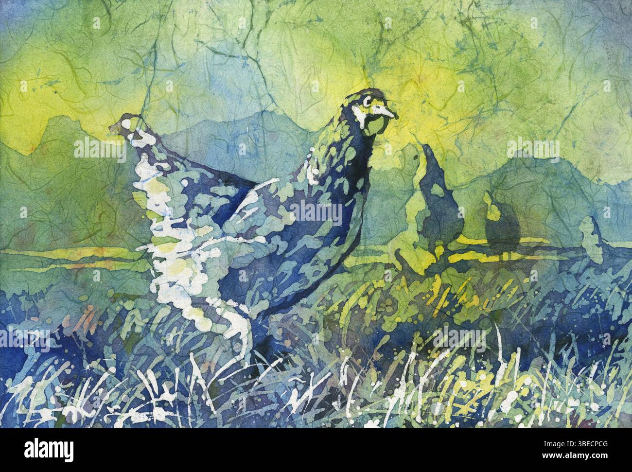 Watercolor painting of chickens in yard colorful kids room decor animal ...