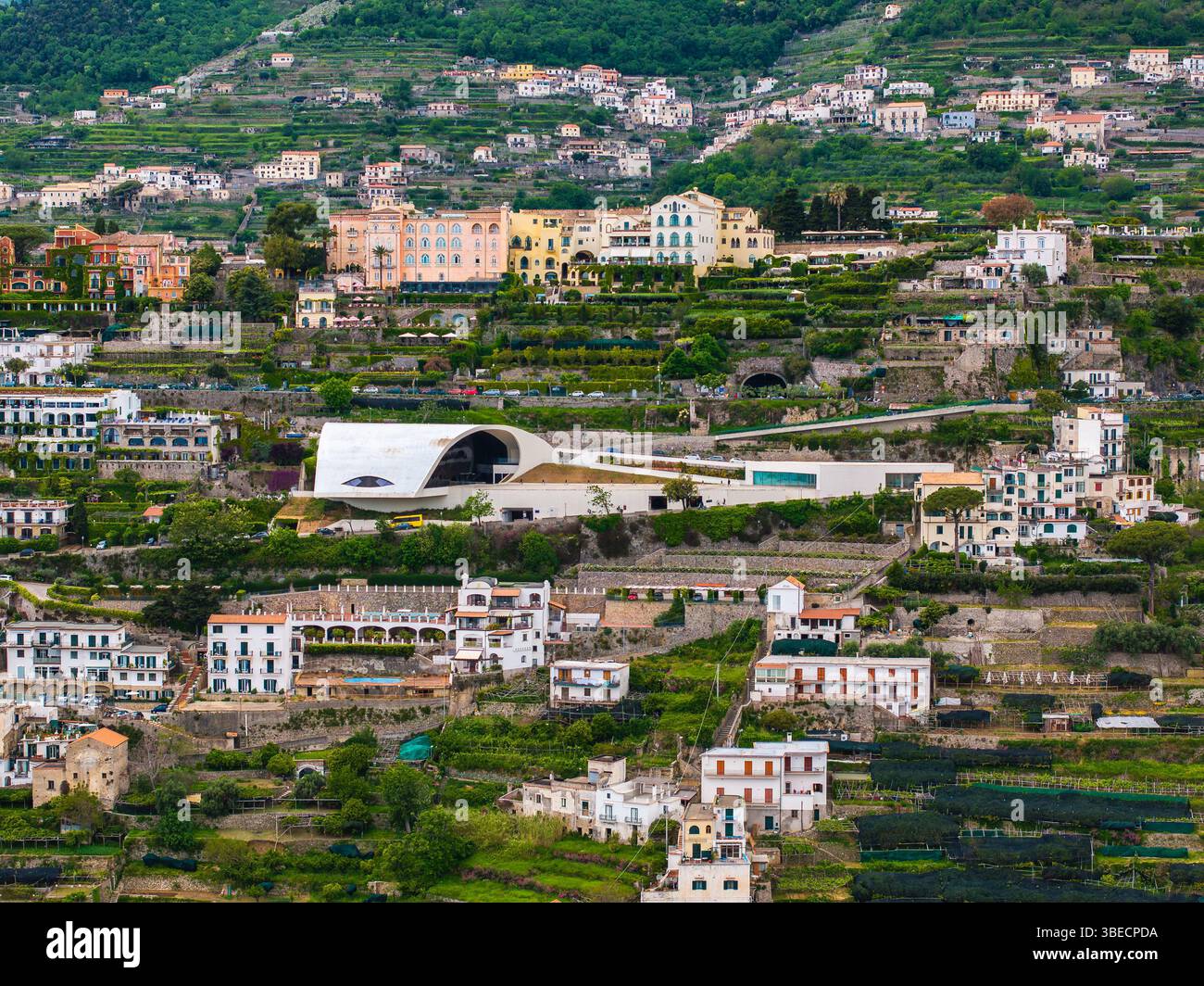 Aerial View of Ravello with Auditorium Oscar Niemeyer in Italy Stock ...