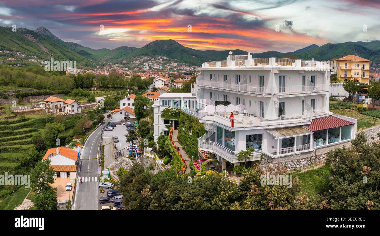 Aerial View of Luxury Hotel and Hillside in Amalfi at Sunset Stock ...