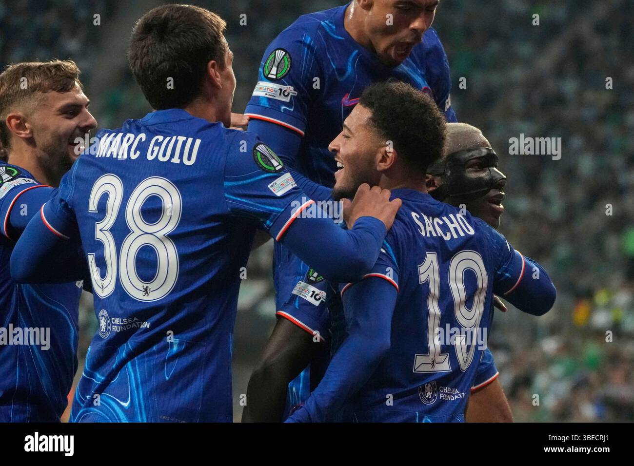 Chelsea's Moises Caicedo, right, celebrates with teammates after ...