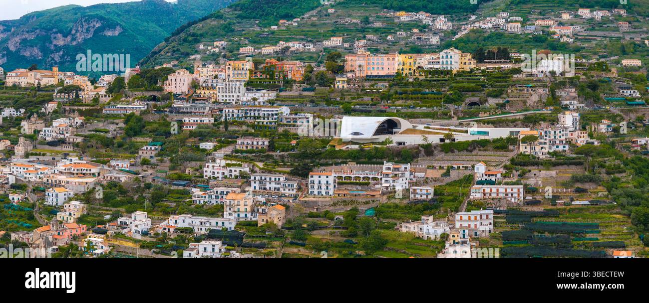 Aerial View of Ravello with Auditorium Oscar Niemeyer in Italy Stock ...