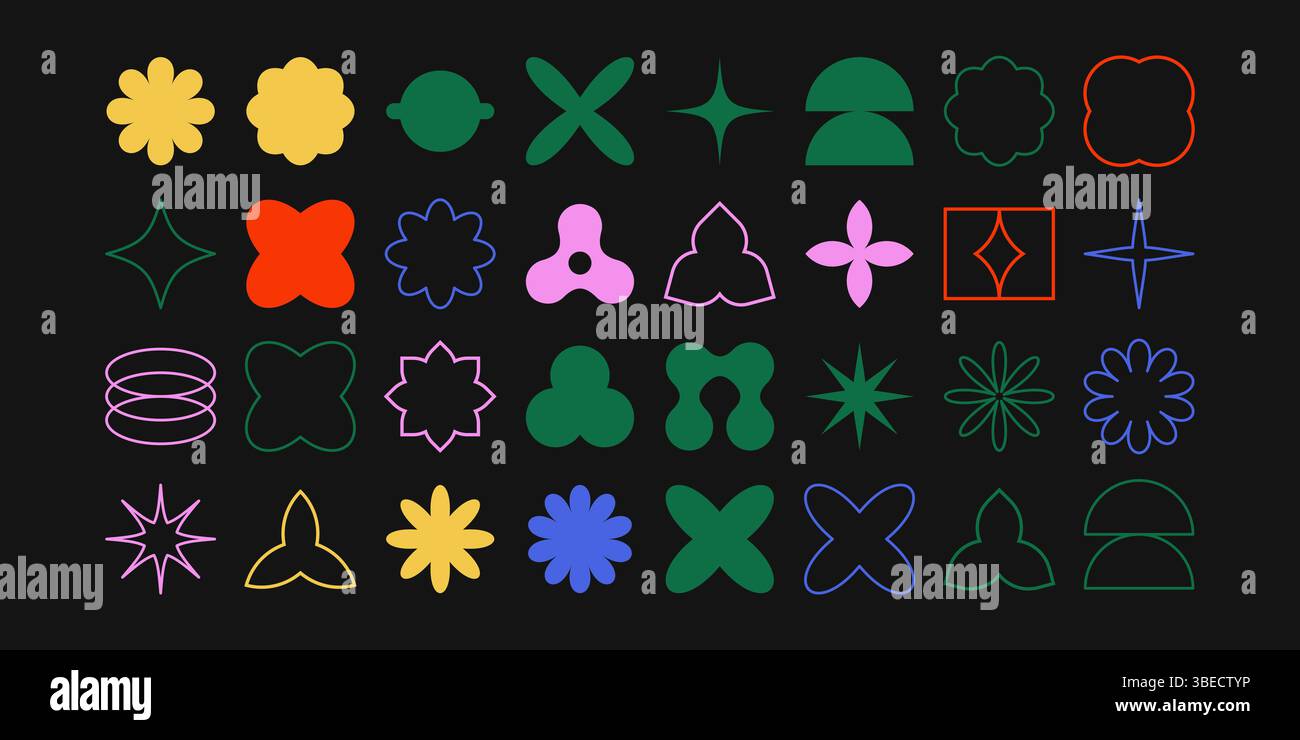 Postmodern geometric abstract shapes, Retro design symbols in Y2K ...