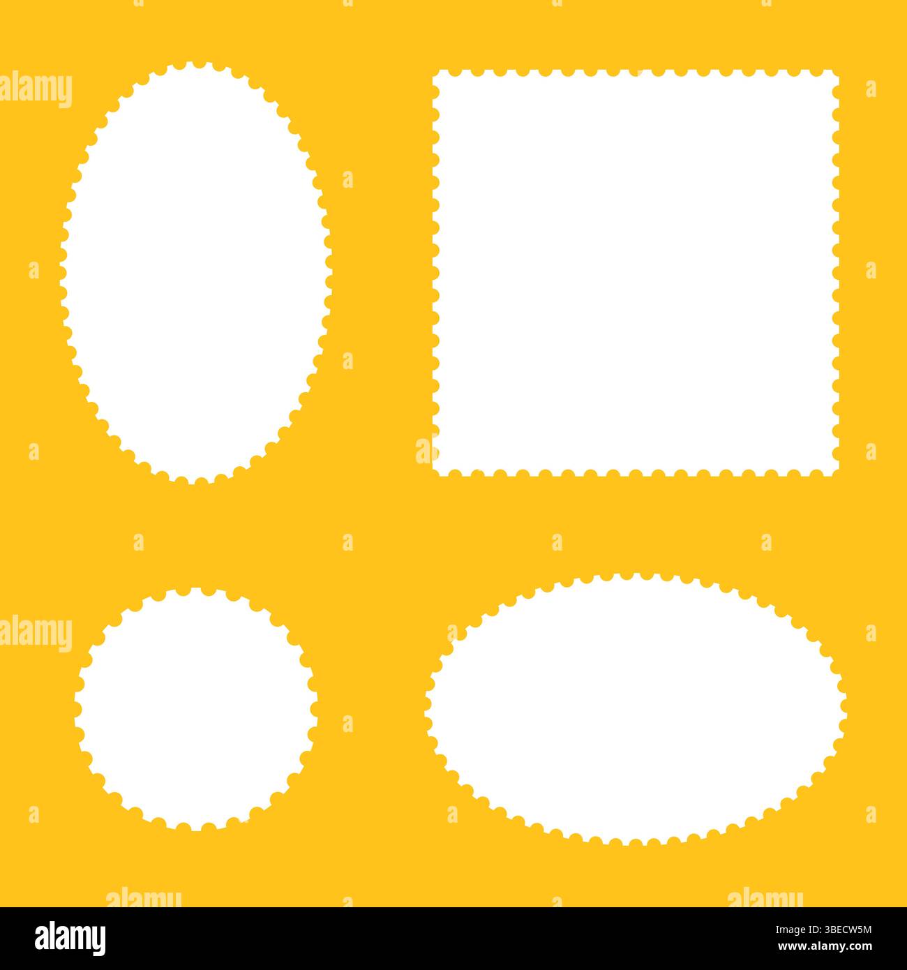 Set of postage stamp frames. Blank circle, square vintage stamps. Empty borders template ...