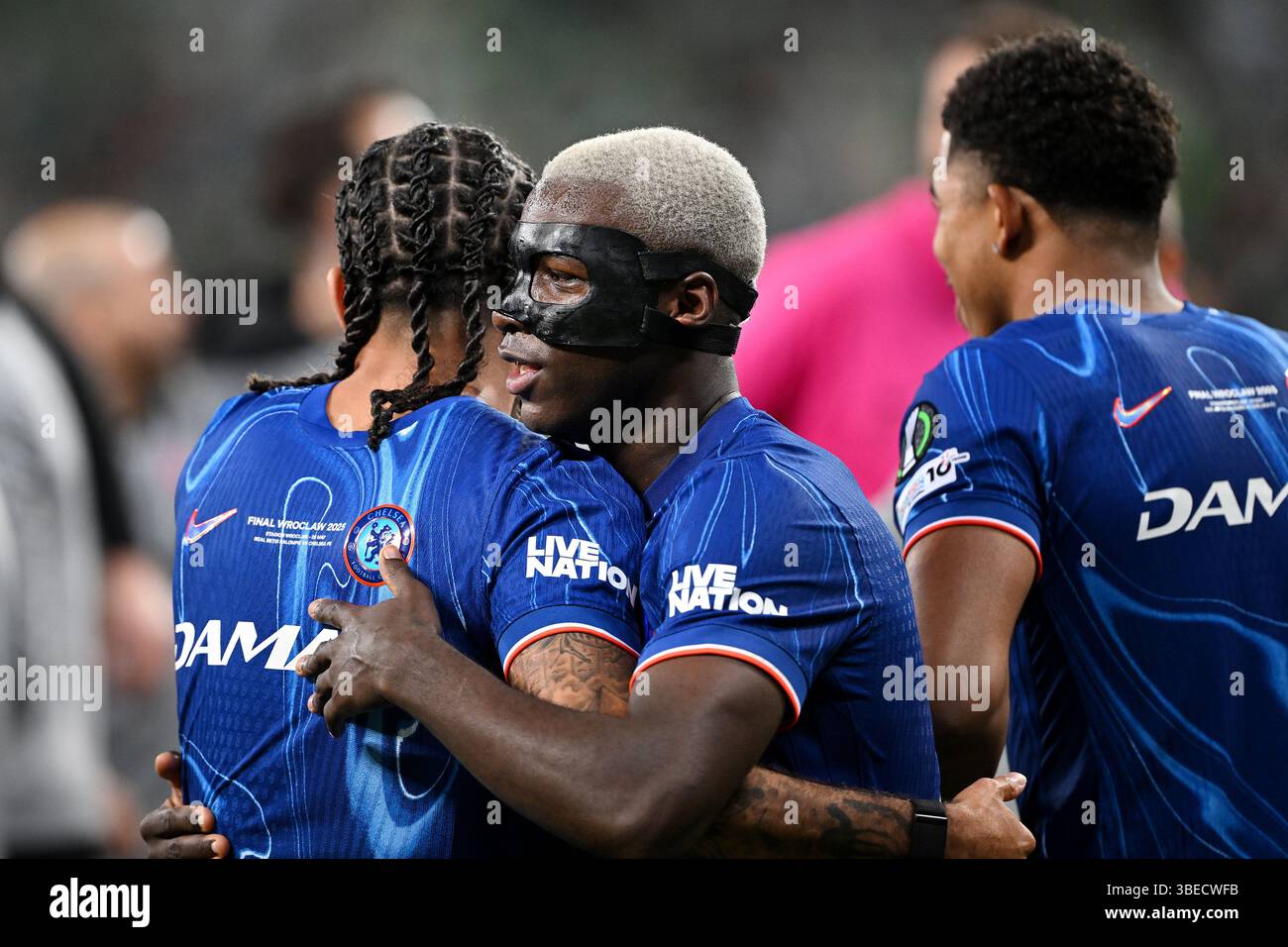 Chelsea's Moises Caicedo (centre) after winning the UEFA Conference ...
