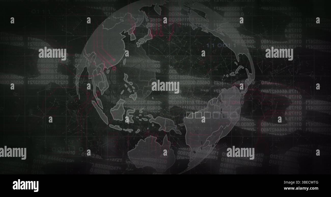 Spinning globe and network of connections over security chain icon ...