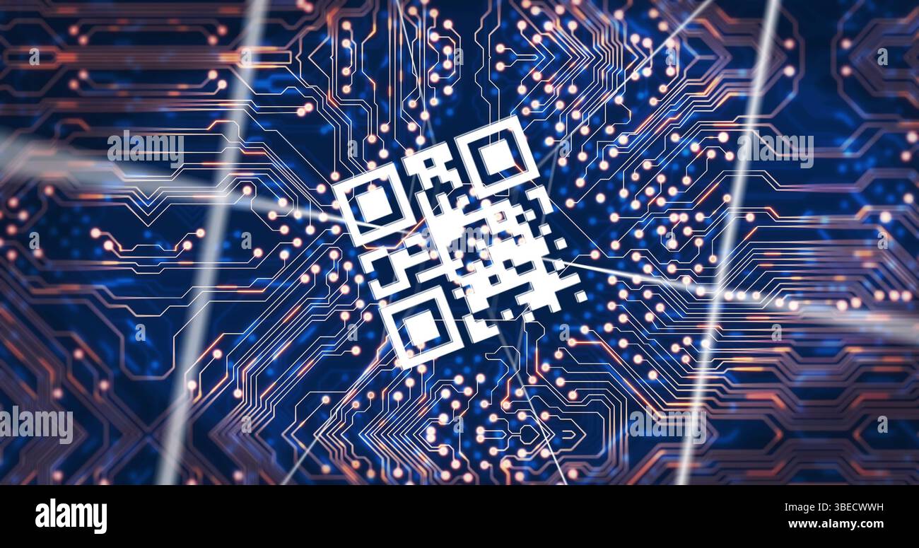Image of integrated circuit and qr code on navy background Stock Photo ...