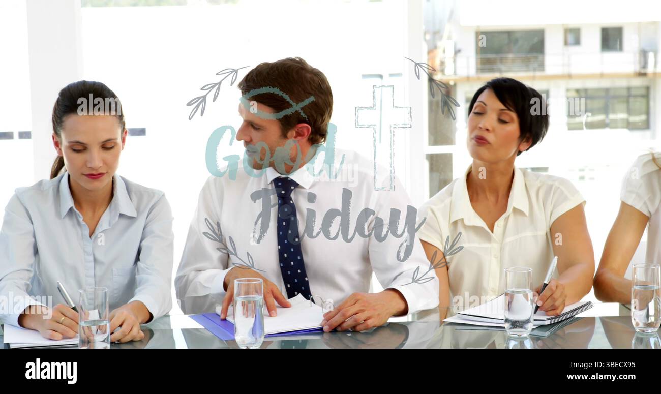 Image of good friday over happy caucasian coworkers in office Stock ...