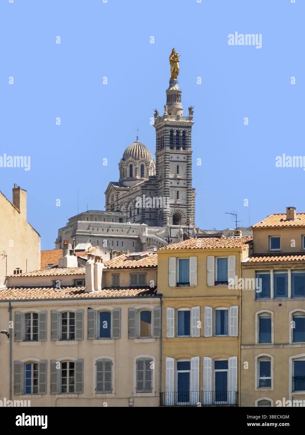 Marseille, France - July 10, 2024: Downtown scenery. Basilica ...