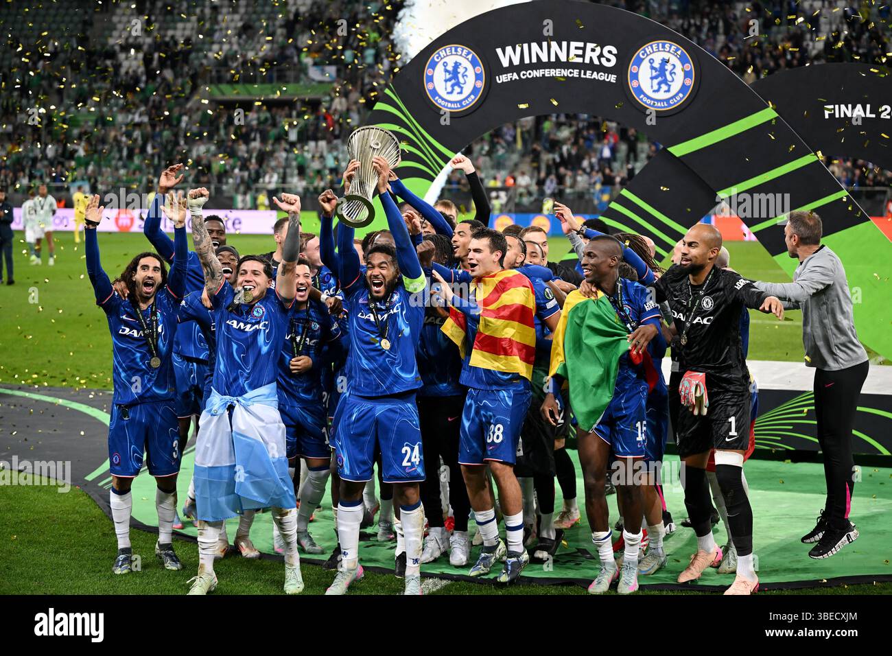Chelsea's Reece James lifts the trophy after winning the UEFA ...