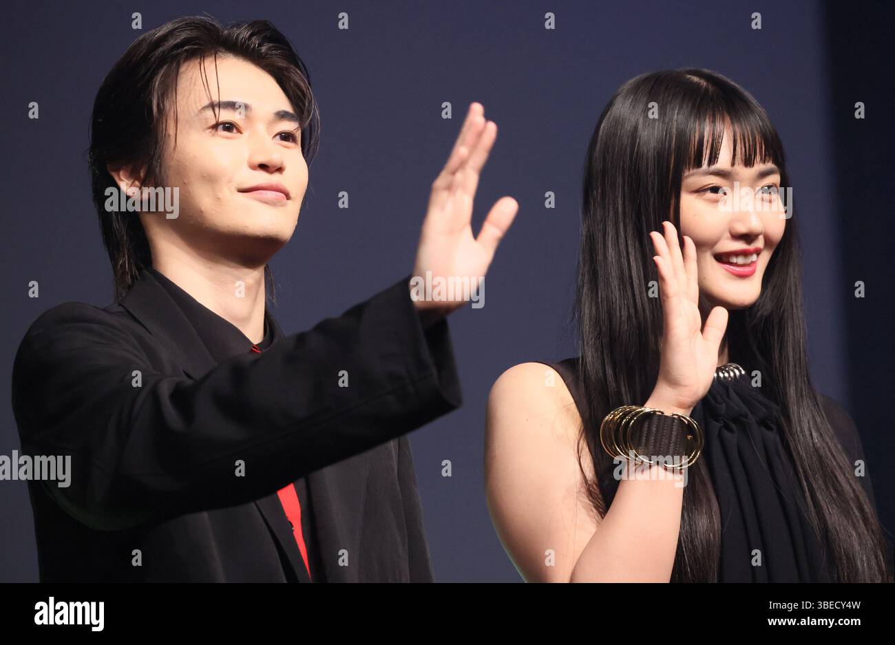 Tokyo, Japan. 28th May, 2025. Japanese actor Sho Nishigaki (L) and ...
