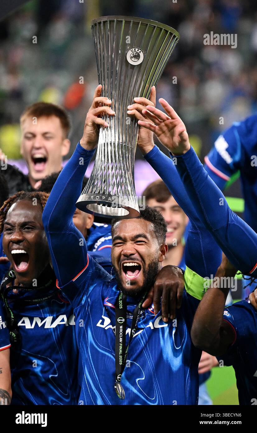 Chelsea's Reece James lifts the trophy after winning the UEFA ...
