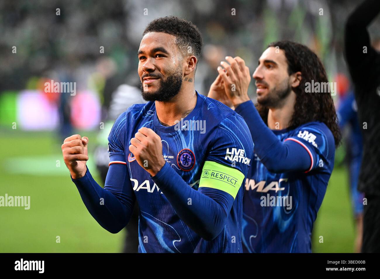 Chelsea's Reece James (left) after winning the UEFA Conference League ...