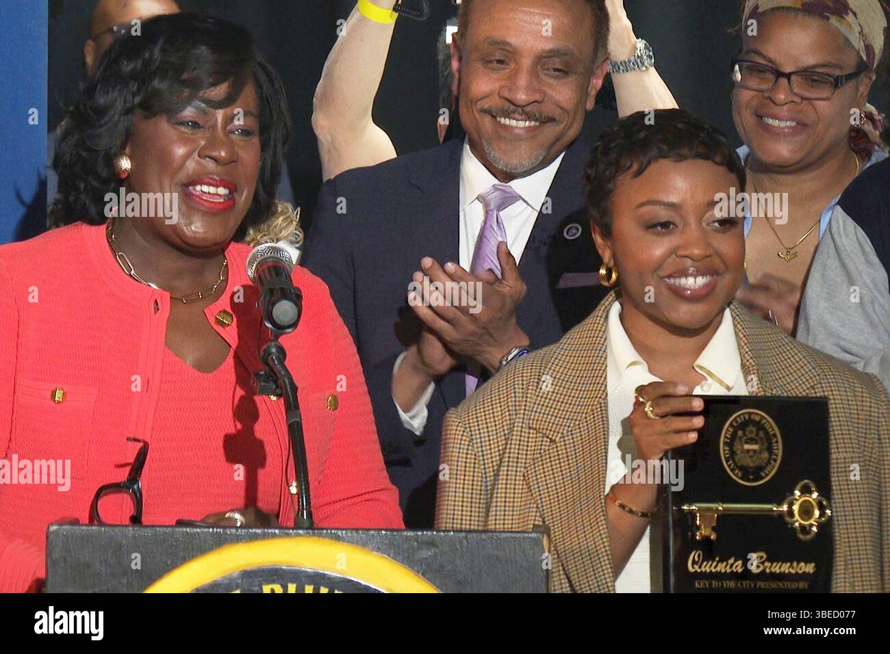 In this image made from video, Philadelphia's Mayor Cherelle Parker ...