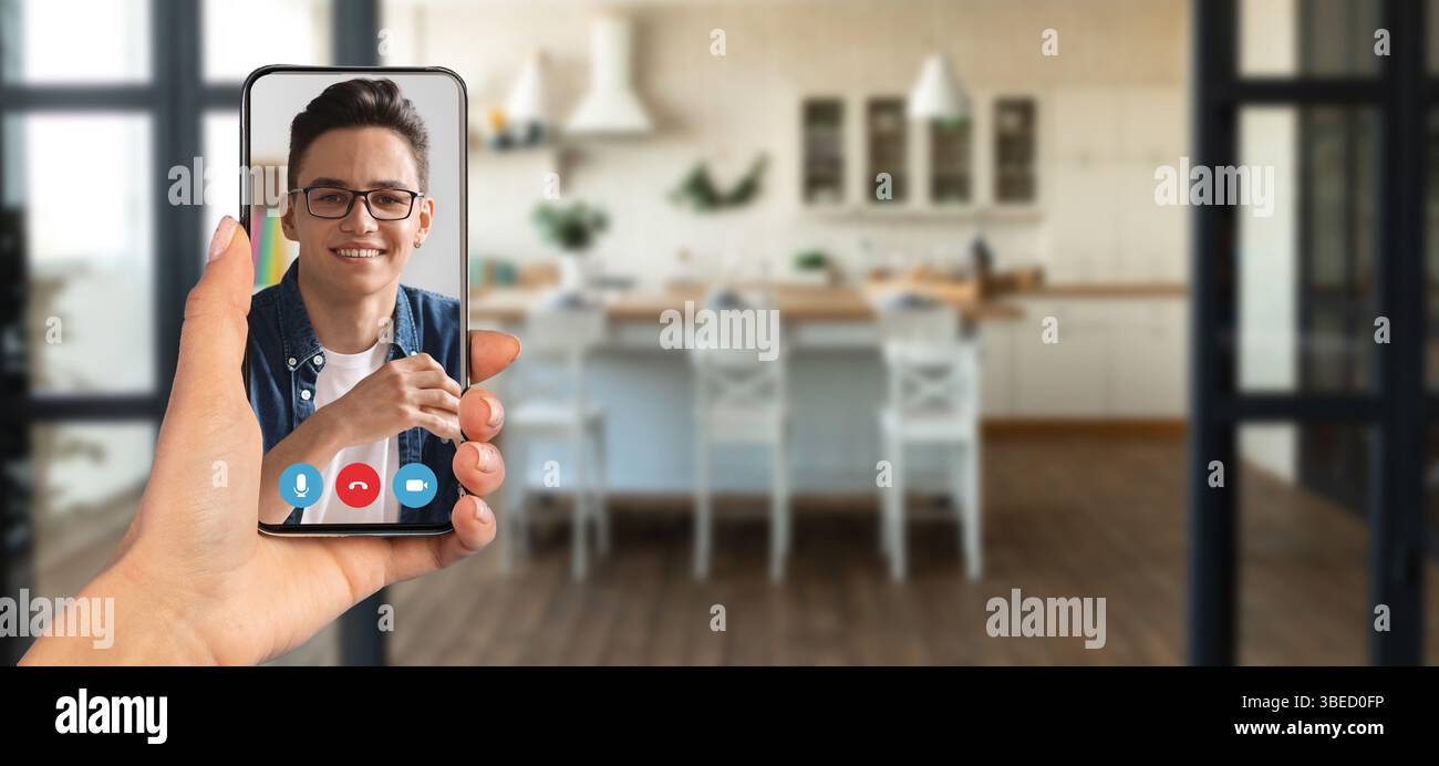 Connecting with friends through online video calls in a modern home ...