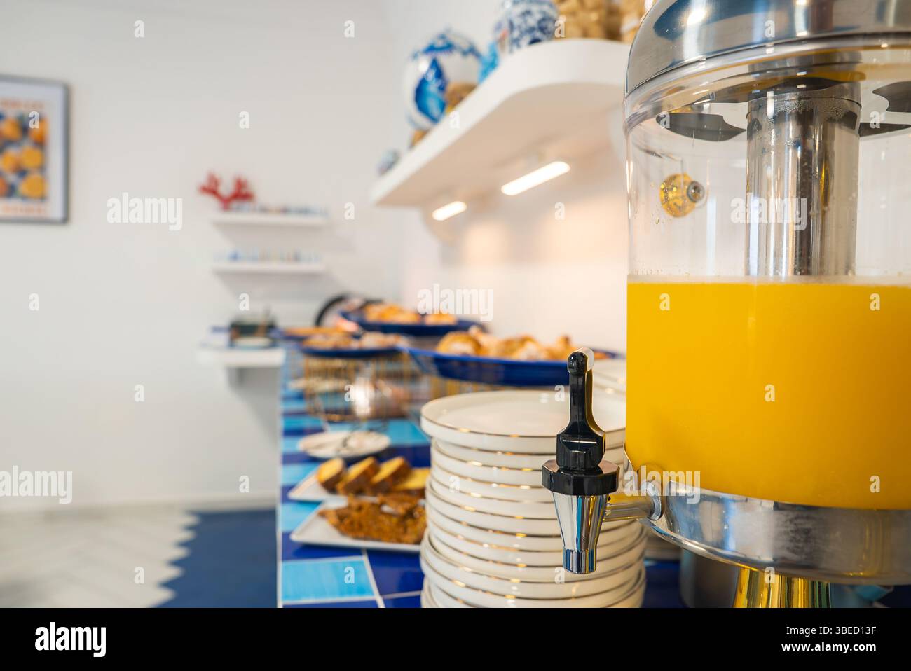 Breakfast Buffet with Pastries and Orange Juice in Amalfi Hotel Stock ...