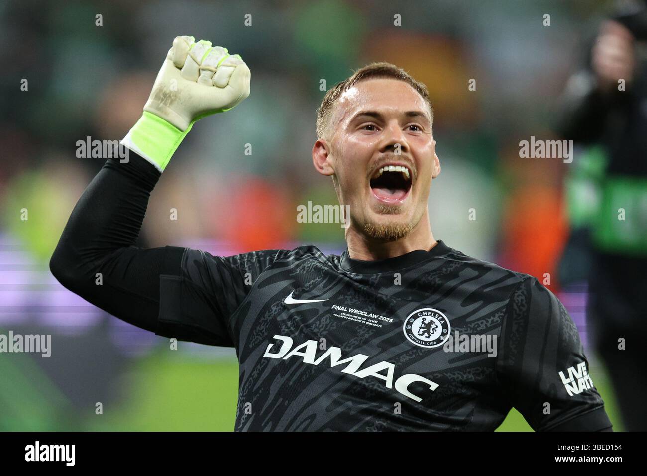 WROCLAW, POLAND - 28th May 2025: Filip Jorgensen of Chelsea celebrates ...