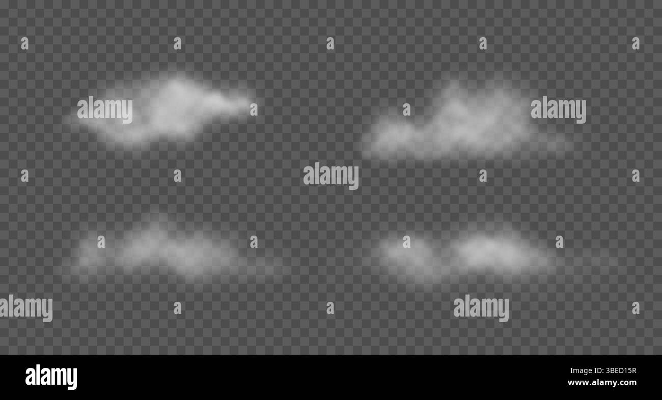 Set of white realistic floating clouds, fog, smoke Stock Vector Image ...