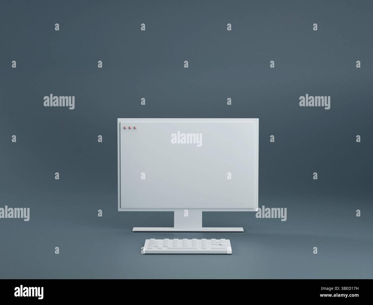 WHite pc computer with keyboard on dark blue studio background ...