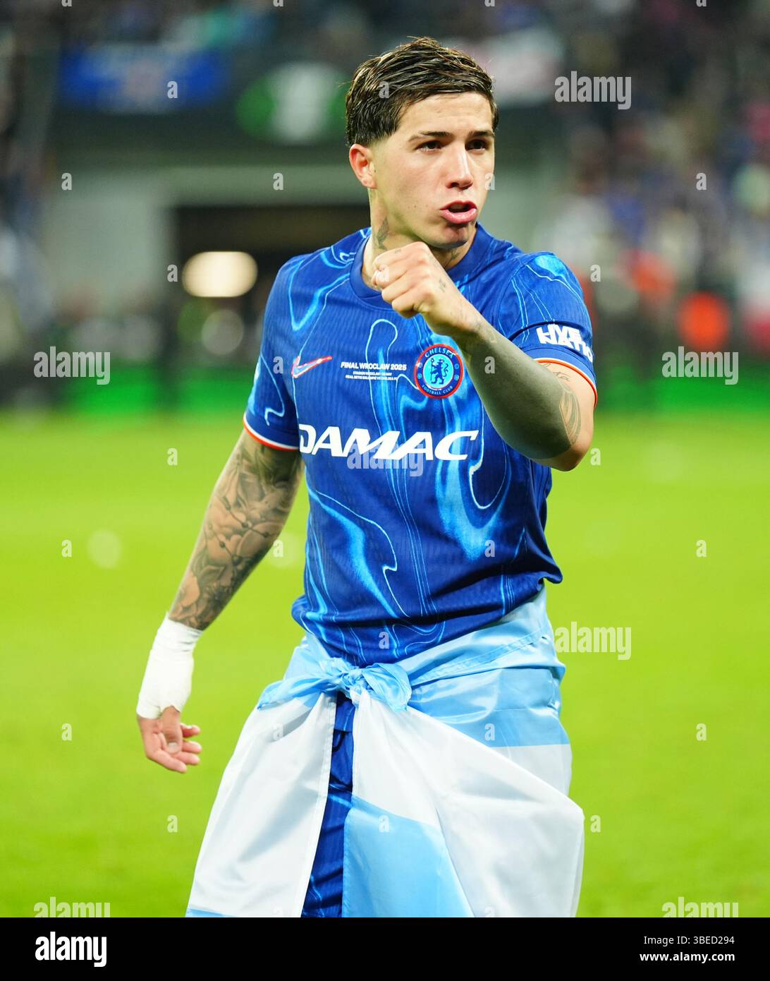 Chelsea's Enzo Fernandez celebrates following the UEFA Conference ...