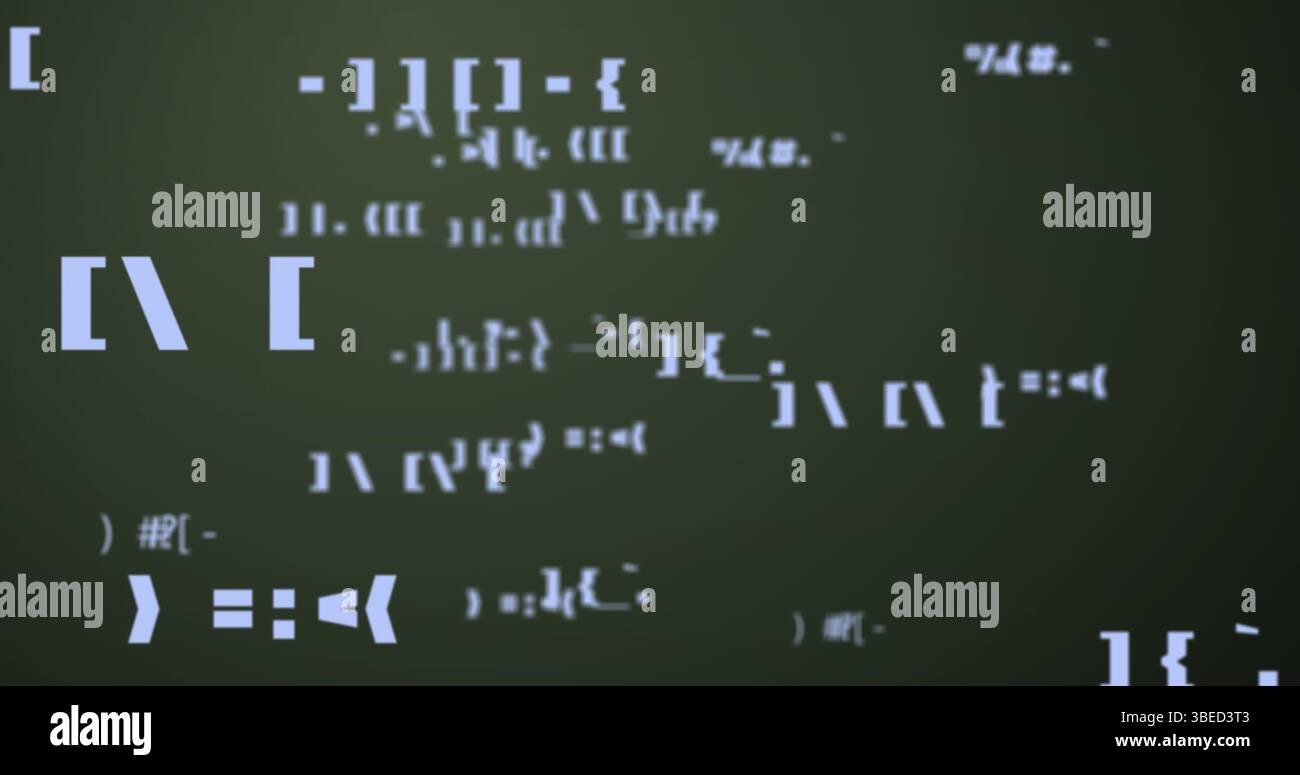 Image of multiple changing symbols floating against green background ...