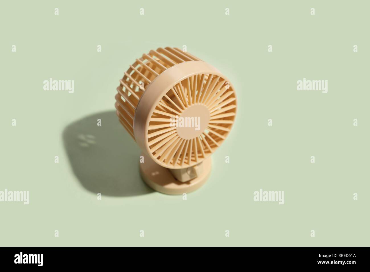 Minimal summer background of mini fan on green background. Isometric ...