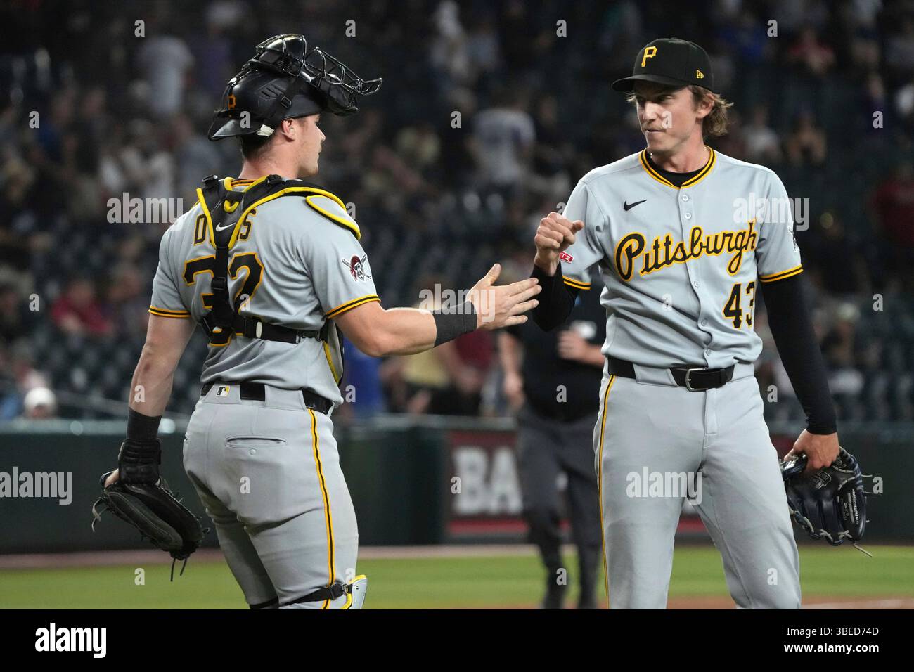 Pittsburgh Pirates catcher Henry Davis and pitcher Ryan Borucki (43 ...