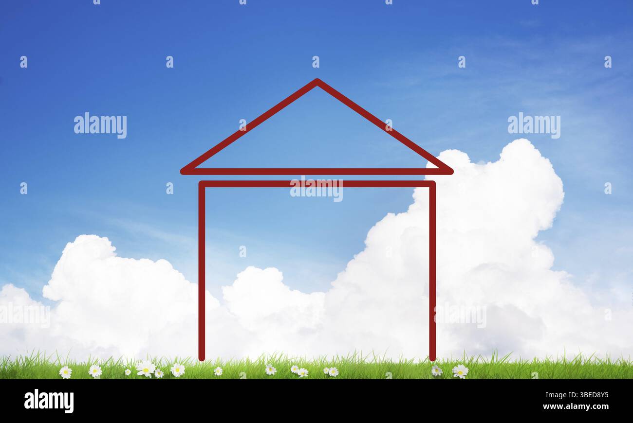 House figure as real estate symbol on clouds background Stock Photo - Alamy