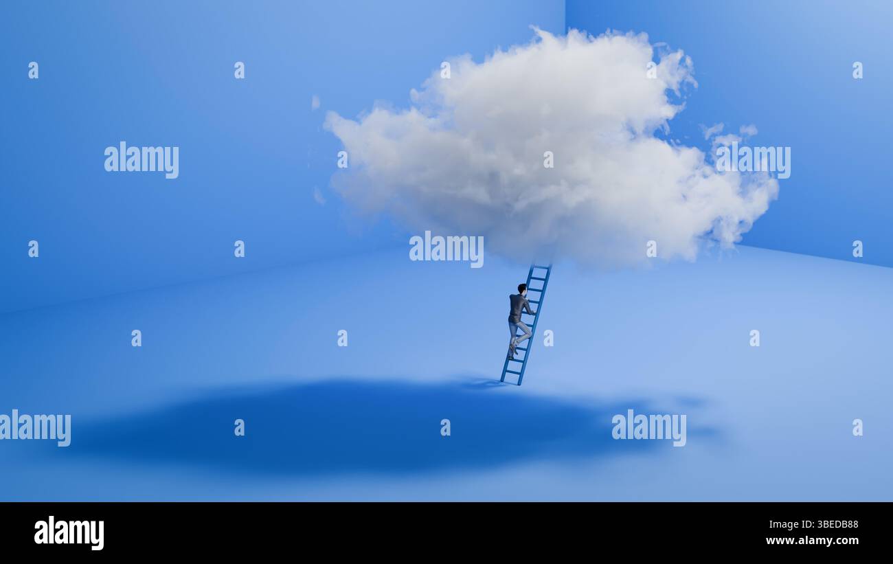 Success, career ladder concept: A ladder leaning against a cloud in a ...