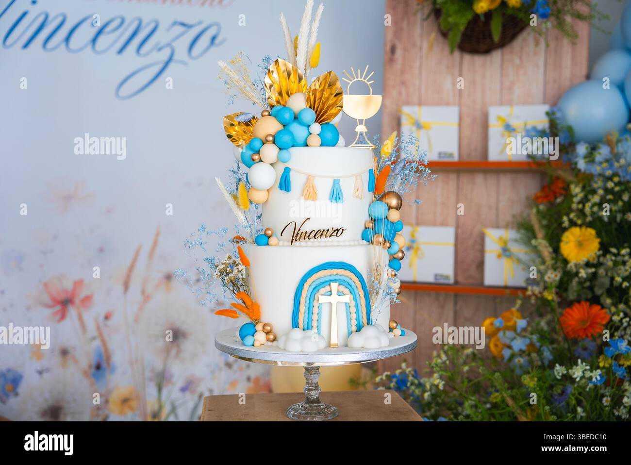 Mediterranean Inspired Cake with Decorative Chalice Topper Stock Photo ...