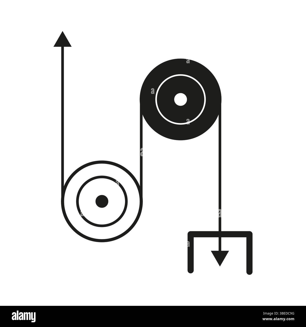 Pulley mechanism symbol. Direction arrow shape. Mechanical transmission ...