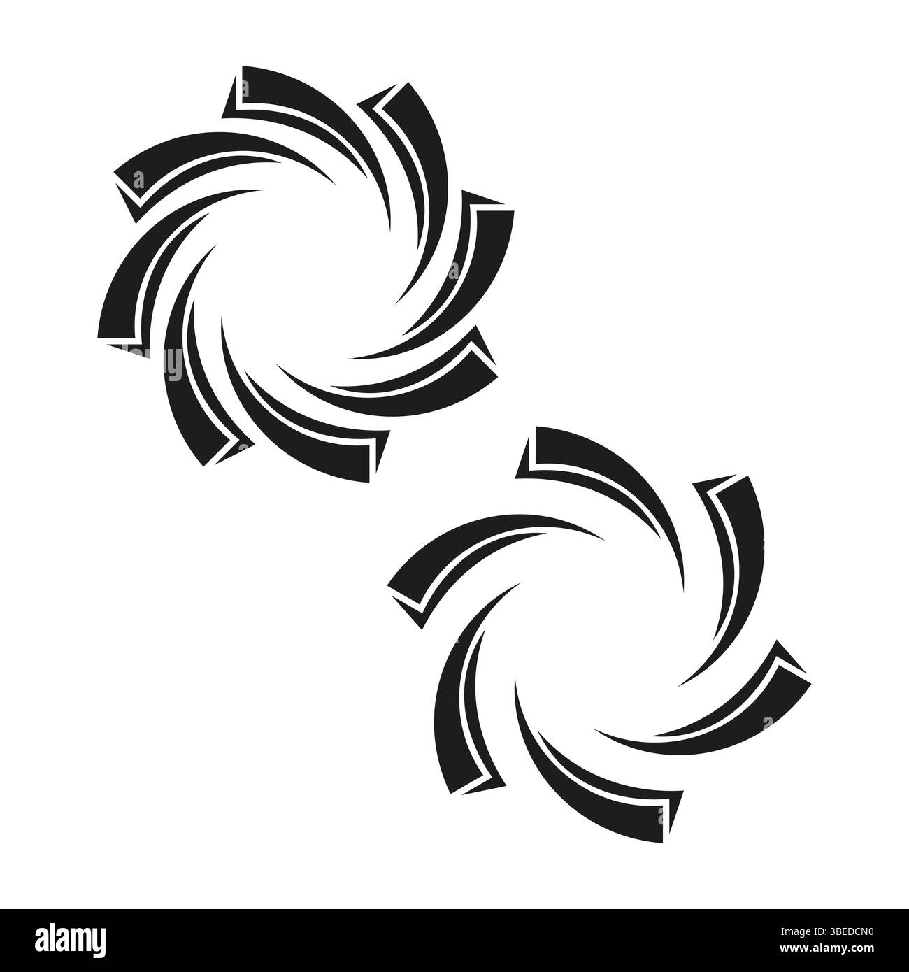 Circular swirl pair. Black rotating forms. Spiral motion design. Vector ...