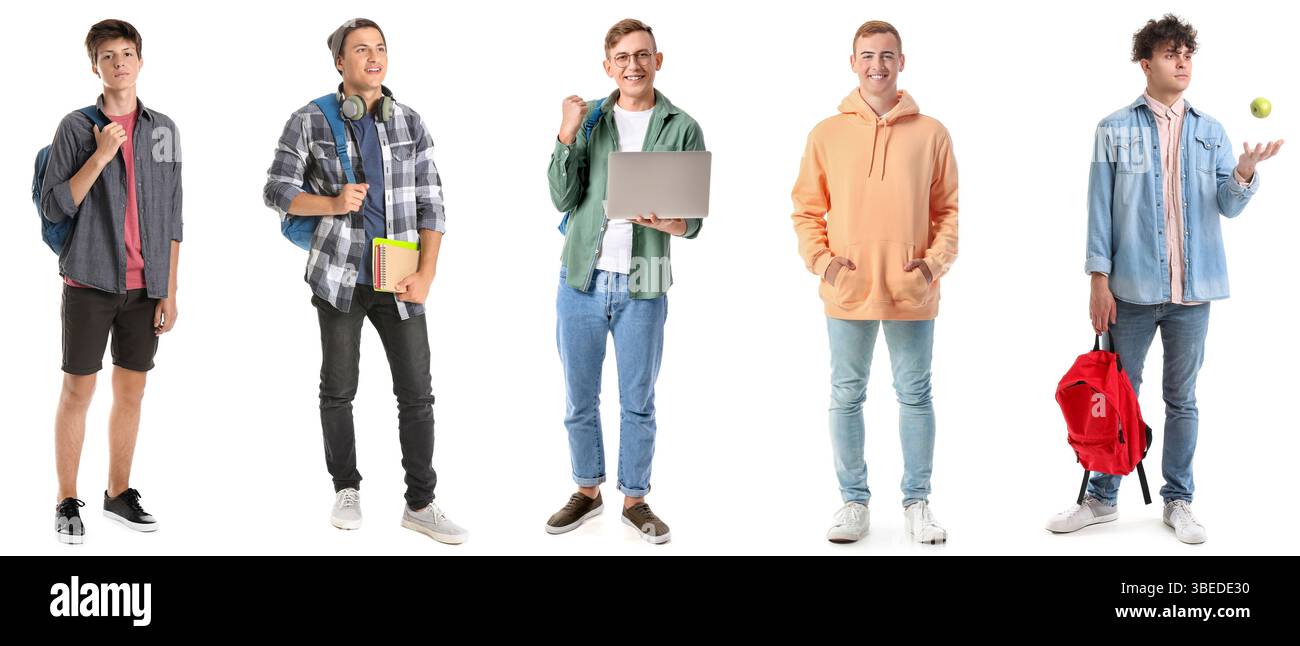 Collage of teenage boys on white background Stock Photo - Alamy