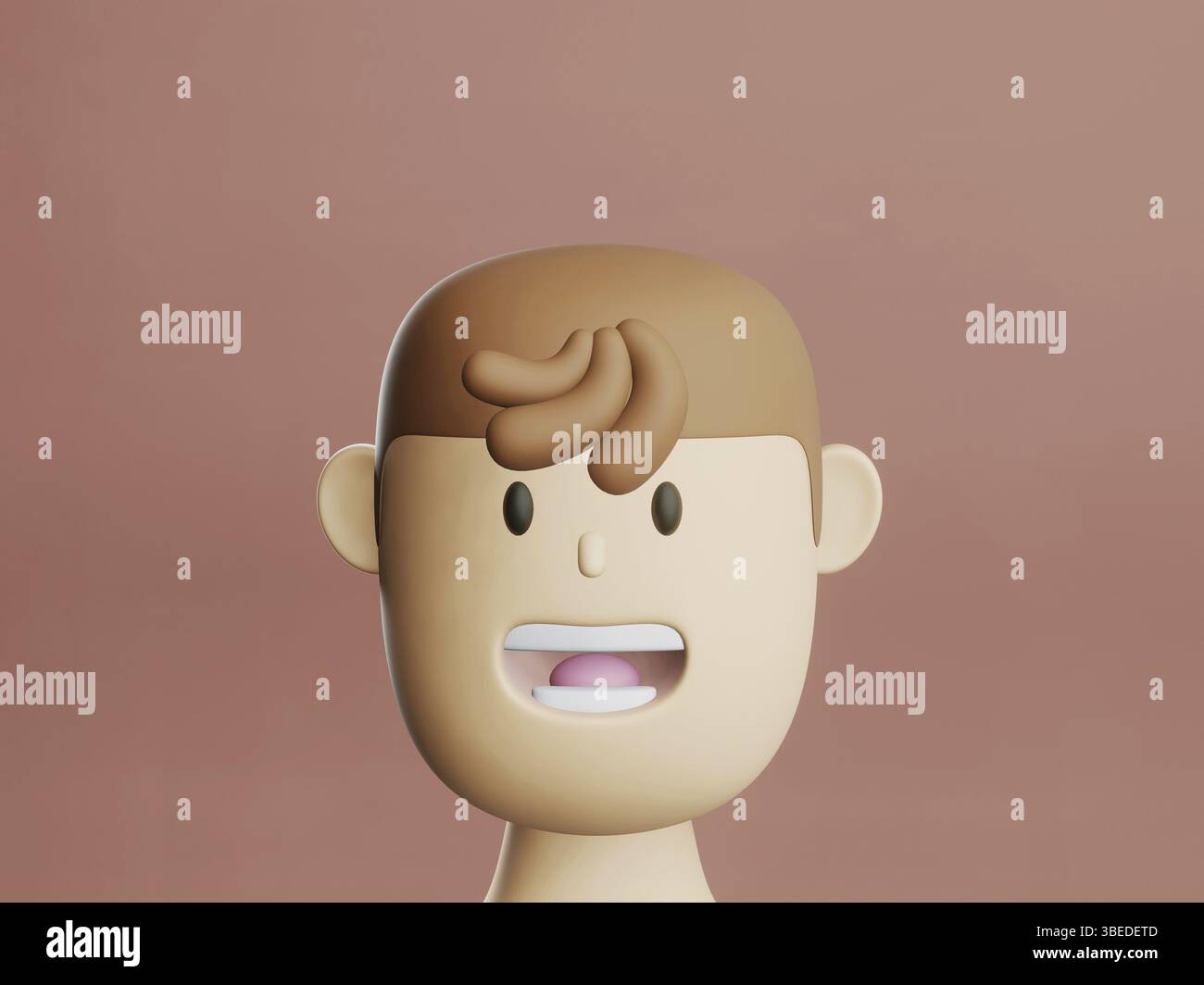 Cartoon head portrait of young man with smiley face. 3d render in ...