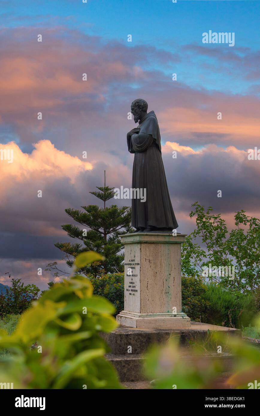 Statue of Robed Figure on Pedestal at Sunset in Ravello, Italy Stock ...