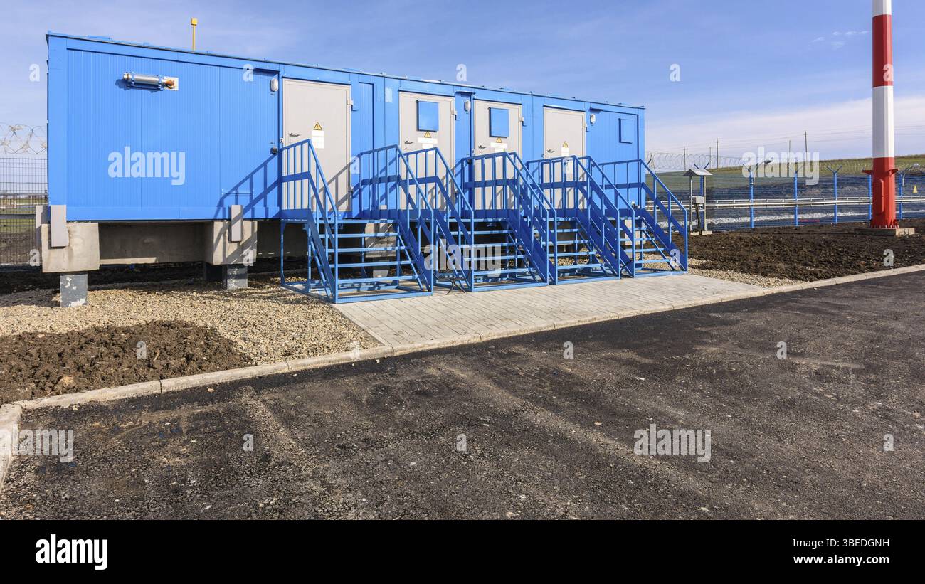 Electrical transformer substation at an industrial facility under ...