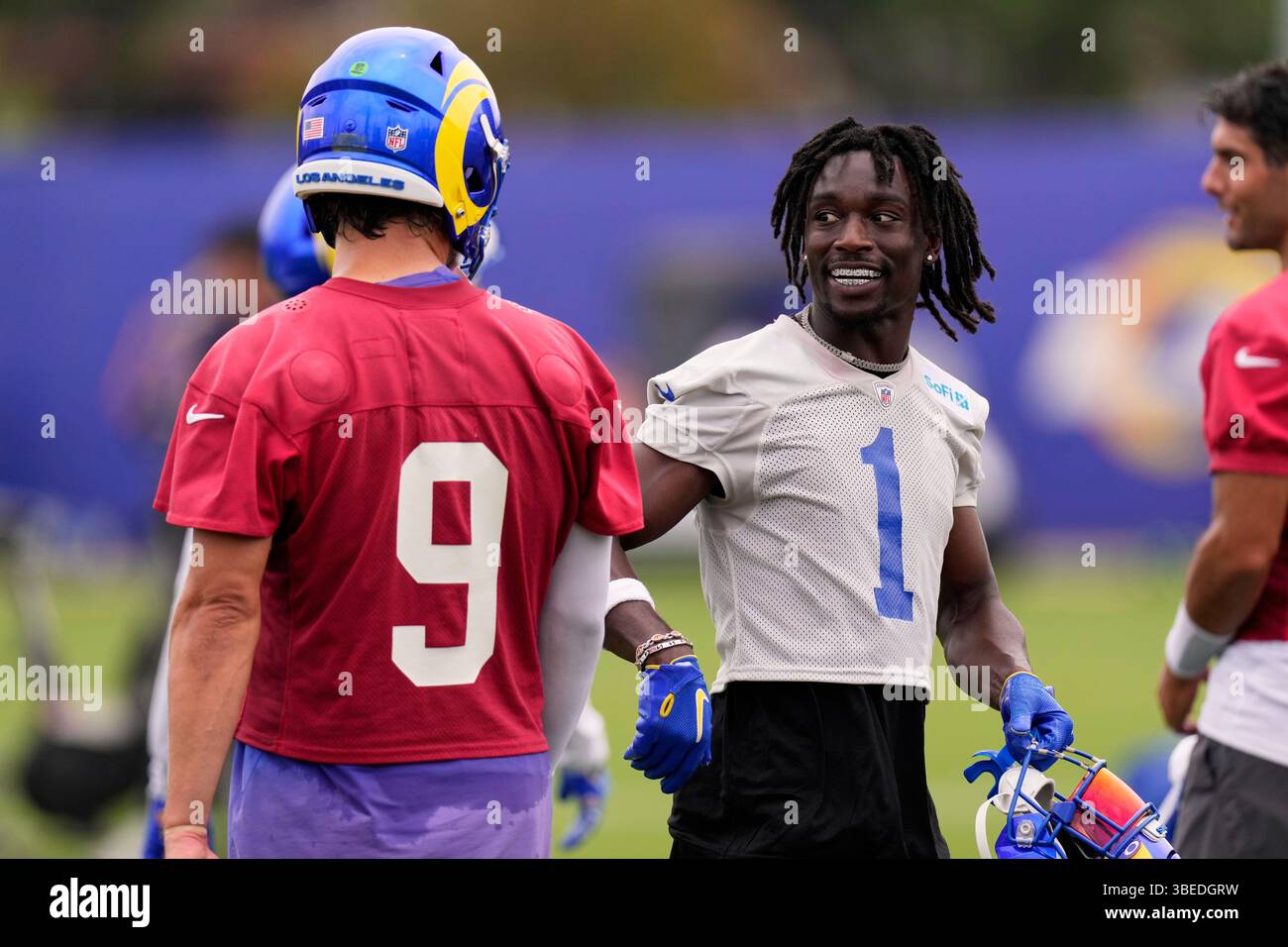 Los Angeles Rams cornerback Derion Kendrick, right, talks with ...