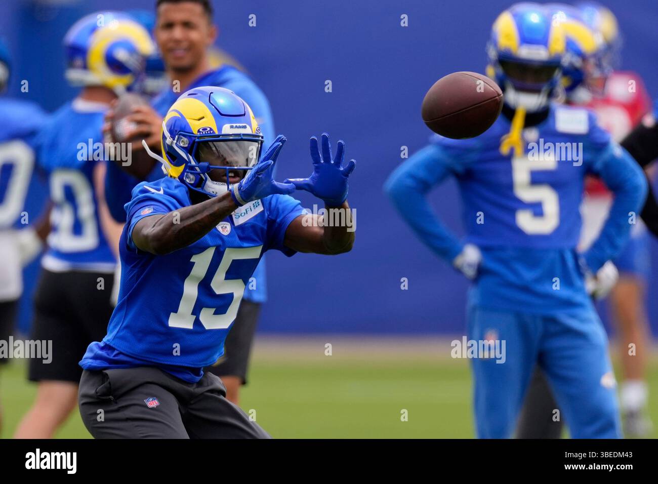 Los Angeles Rams wide receiver Konata Mumpfield catches a pass during ...