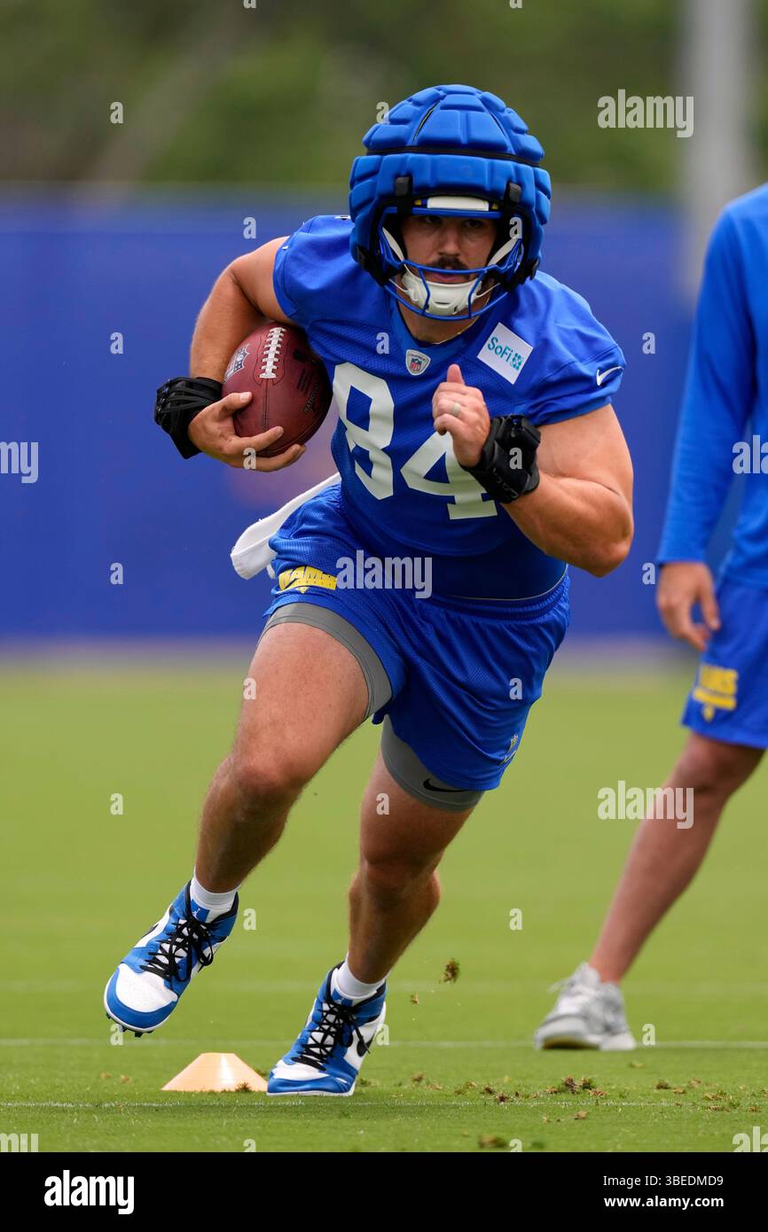 Los Angeles Rams tight end Colby Parkinson runs a drill during the NFL ...