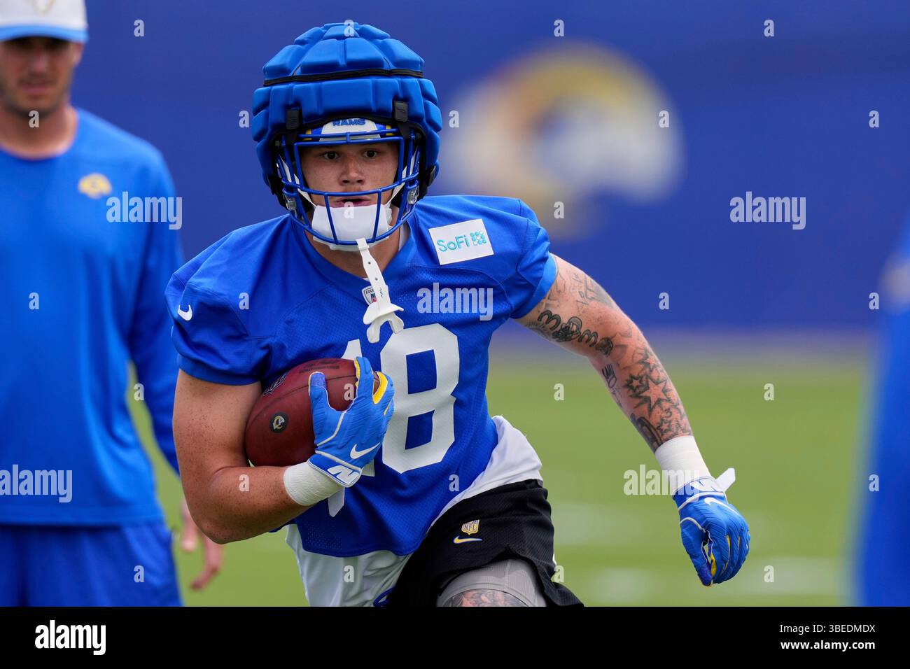 Los Angeles Rams tight end Terrance Ferguson runs a drill during the ...
