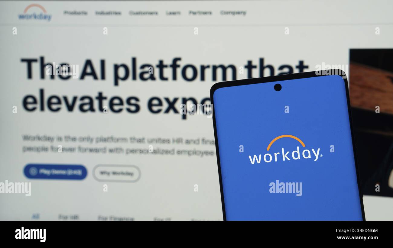 Workday's AI platform presentation with logo and blue corporate theme ...