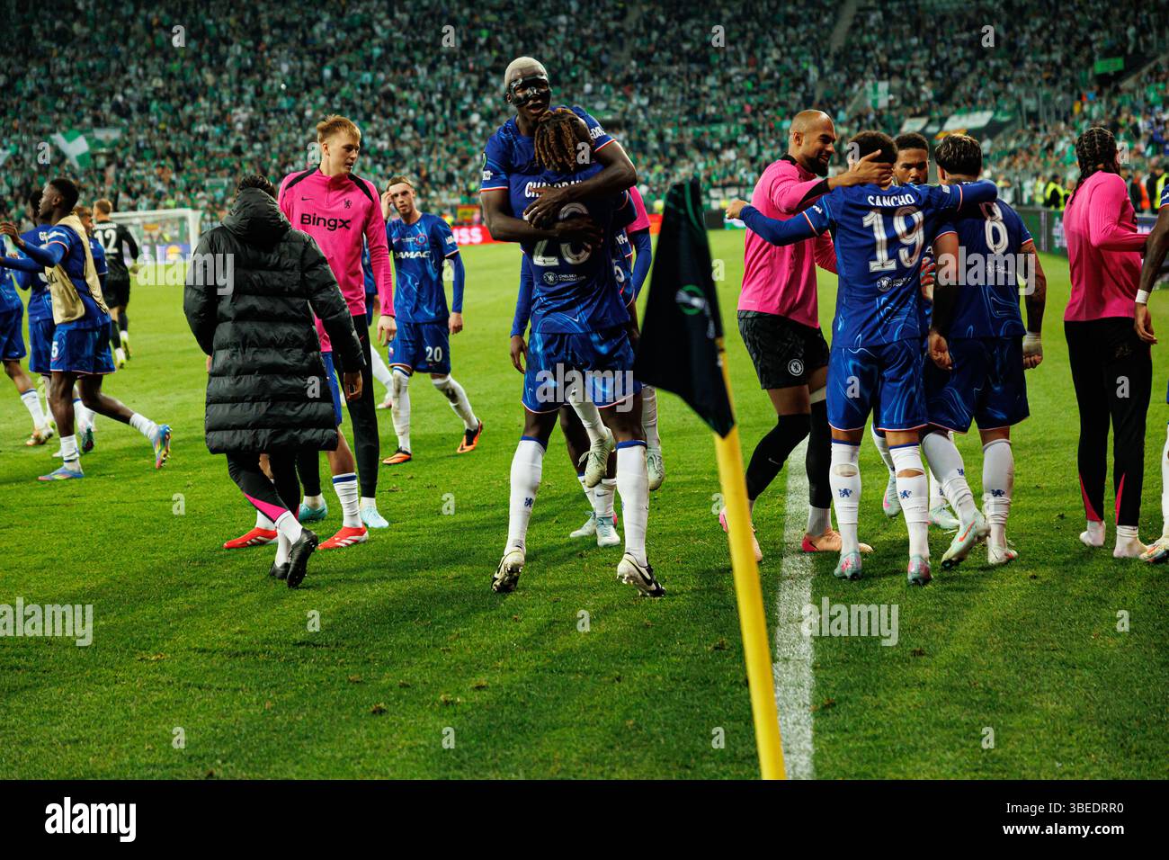 Players of Chelsea seen celebrating after goal from Moises Caicedo ...