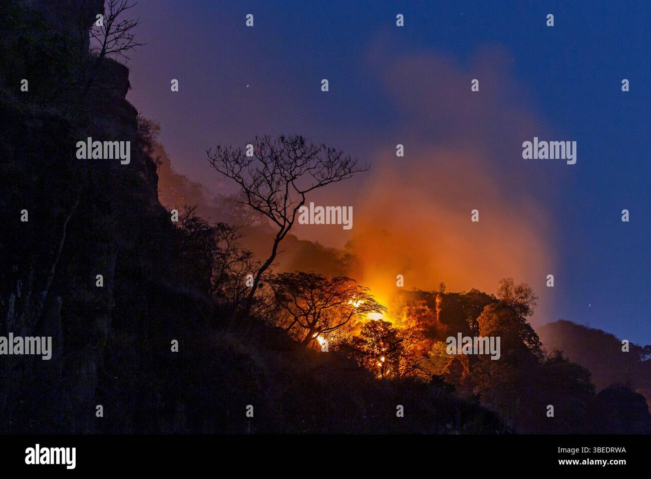 Forest Fire at El Tepozteco Mountains. Amatlán, Morelos, Mexico. April ...