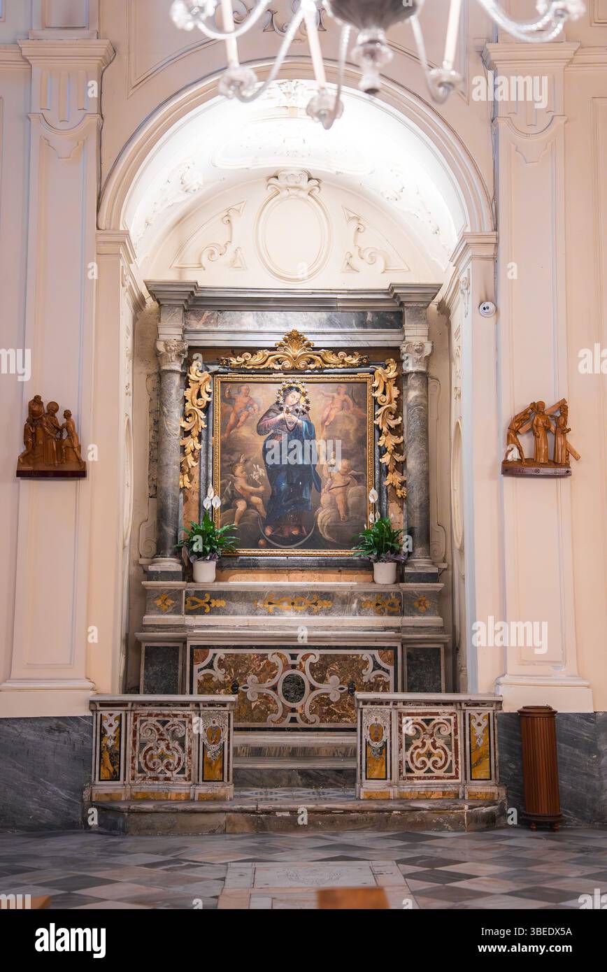 Ornate Religious Altar with Virgin Mary Painting in Amalfi Church Stock ...
