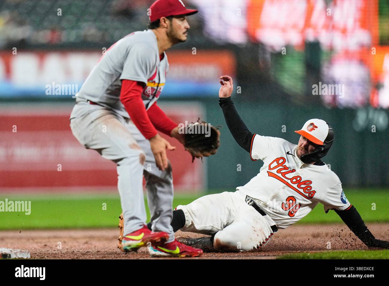 Baltimore Orioles' Maverick Handley (98) advances to third base in ...