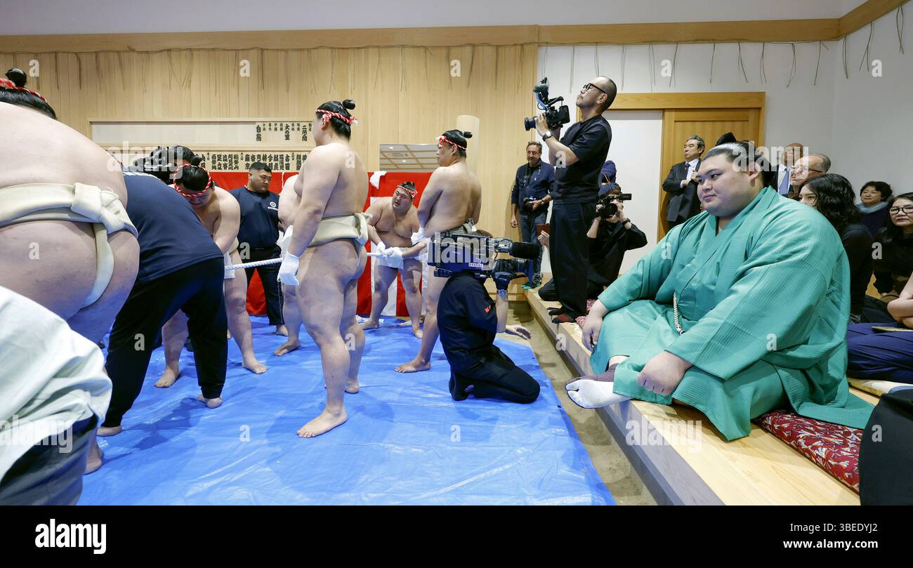 New Japanese Yokozuna Onosato watches belt-making for a ceremonial ...